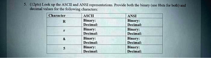 SOLVED: Answer all 4 ASCII and ANSI 512 pts Look up the ASCII and ANSI ...