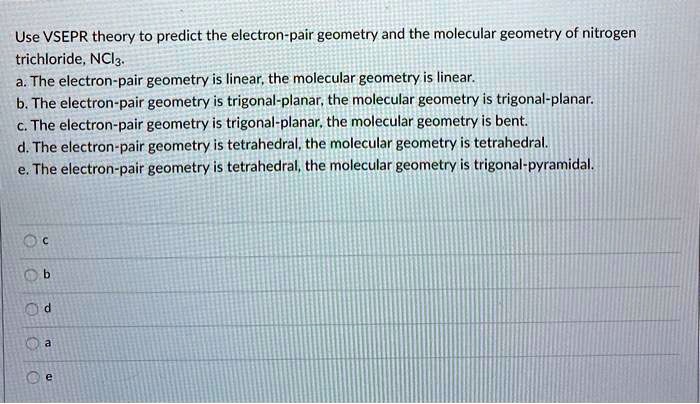SOLVED: Use VSEPR theory to predict the electron-pair geometry and the ...