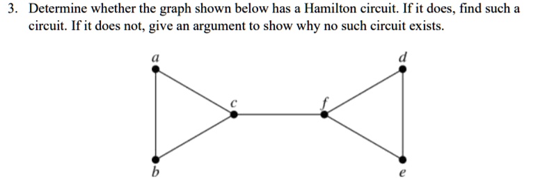 SOLVED: Determine whether the graph shown below has a Hamilton circuit: Ifit does, find such a ...