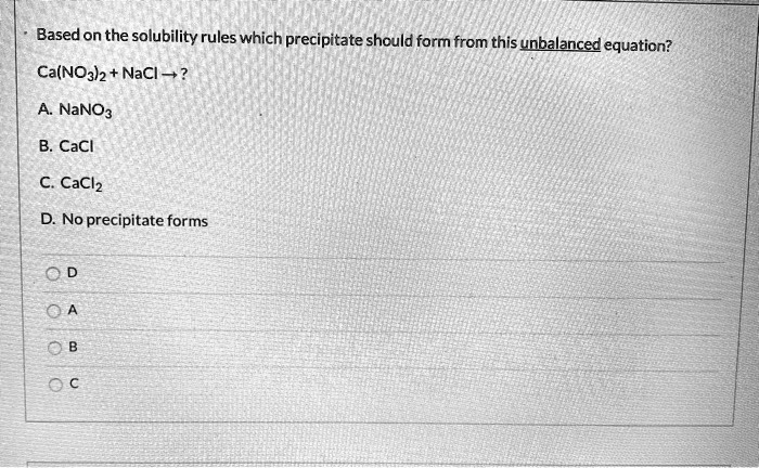 SOLVED: Based on the solubility rules which precipitate should form ...