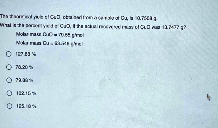 Theoretical Yield In Grams Of Cuo