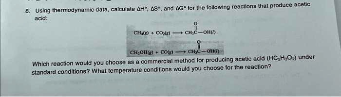 8 using thermodynamic data calculate h and g for the following ...