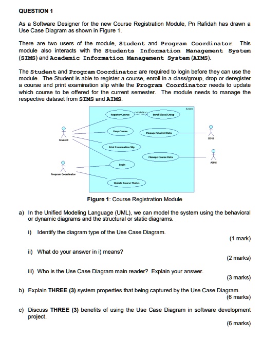 QUESTION 1 As a Software Designer for the new Course Registration ...