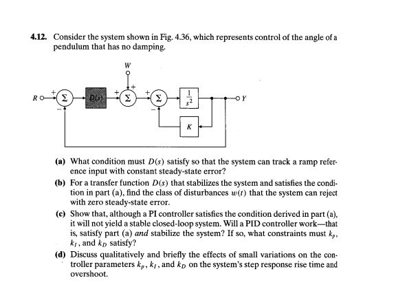 SOLVED: 4.12. Consider the system shown in Fig. 4.36, which represents control of the angle of a ...