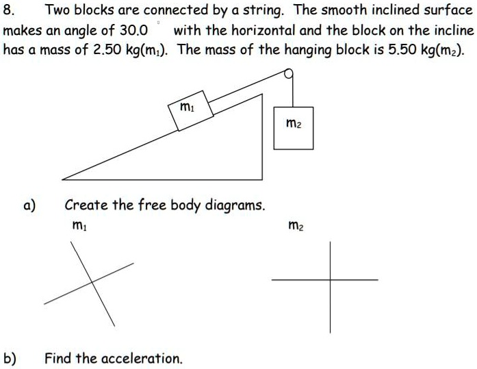 SOLVED:Two blocks are connected by a string: The smooth inclined surface makes an angle of 30.0 ...