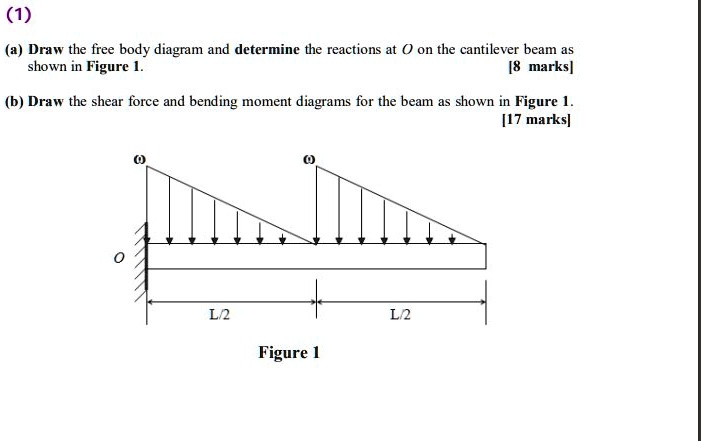 (a) Draw the free body diagram and determine the reactions at O on the cantilever beam as shown ...