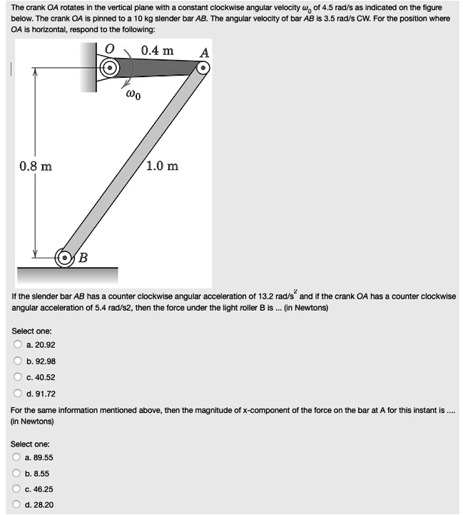 The crank OA rotates in the vertical plane with a constant...