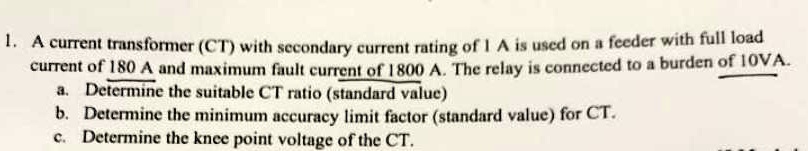 SOLVED: Explain how to solve A current transformer (CT) with secondary ...