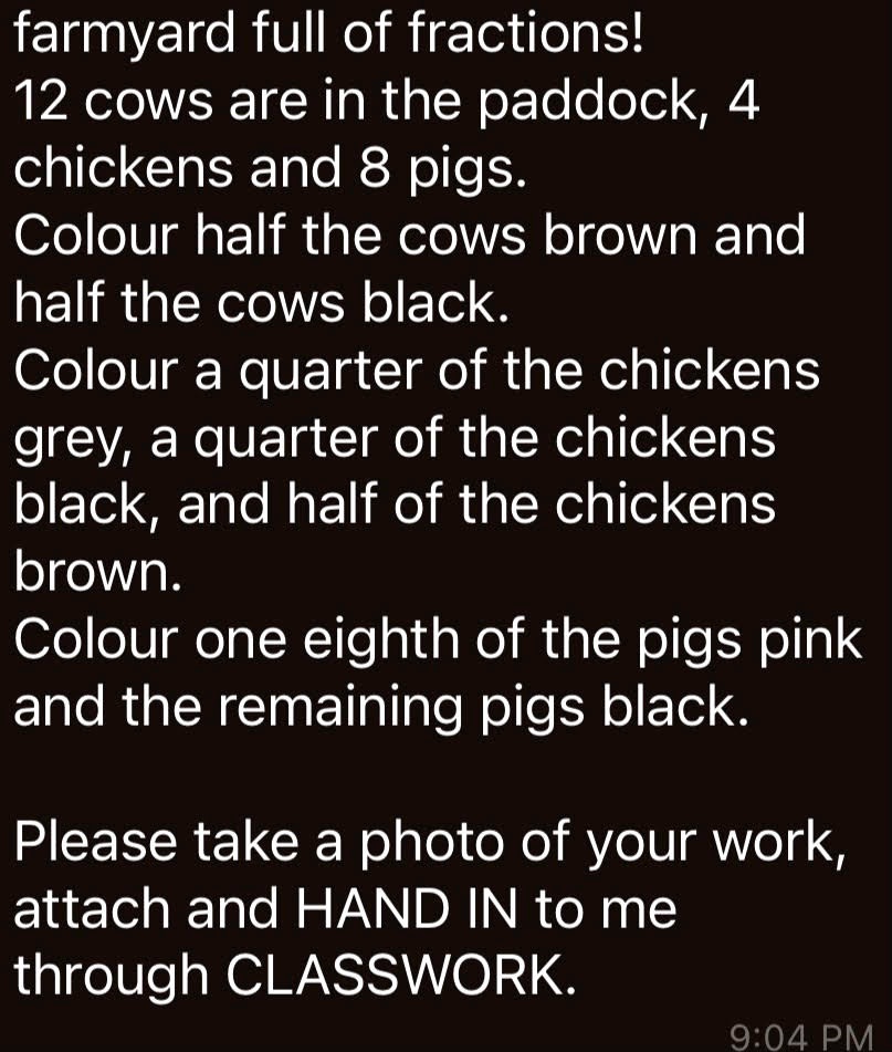 farmyard full of fractions 12 cows are in the paddock 4 chickens and 8 ...