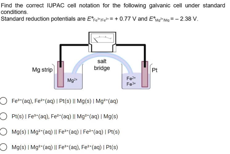 Find the correct IUPAC cell notation for the following galvanic cell ...