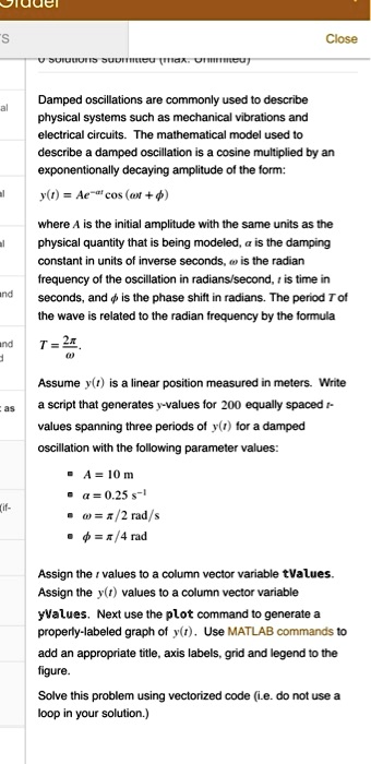 SOLVED: Damped oscillations are commonly used to describe physical ...