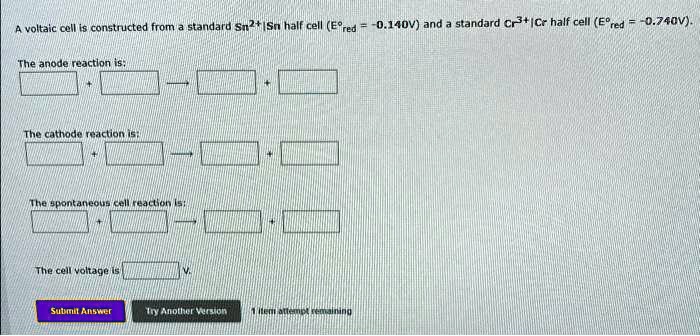 SOLVED: A voltaic cell is constructed from a standard Sn2+/Sn half cell ...