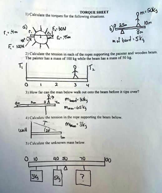[GET ANSWER] TORQUE SHEET 1) Calculate the torques for the following ...
