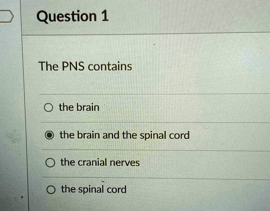 SOLVED: Question 1 The PNS contains - the brain - the brain and the ...