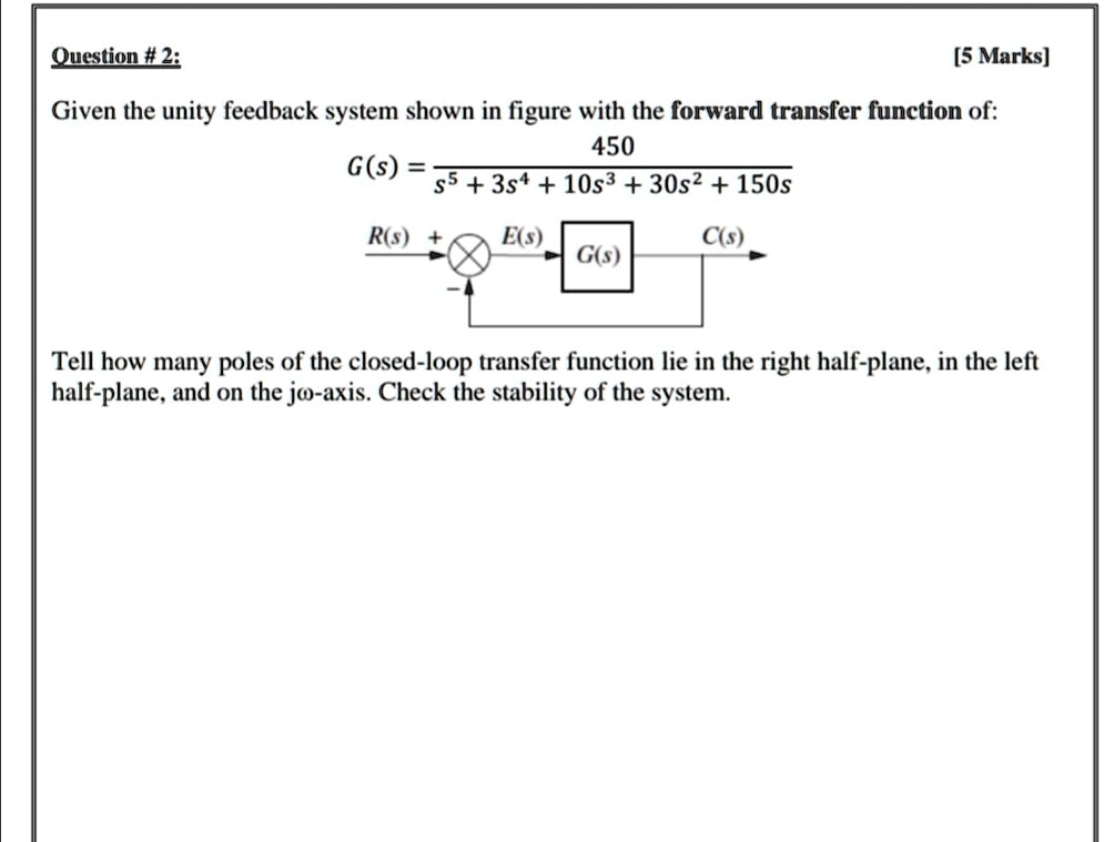 Solved Given The Unity Feedback System Shown In The Figure With The Forward Transfer Function
