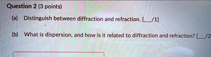 SOLVED: Question 2 (3 points) (a) Distinguish between diffraction and ...