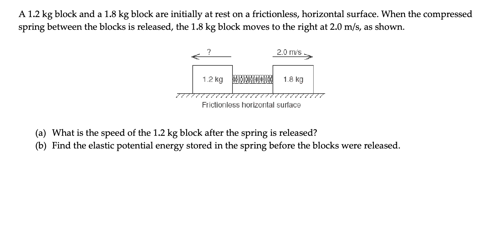 a 12 kg block and a 18 kg block are initially at rest on a frictionless horizontal surface when ...