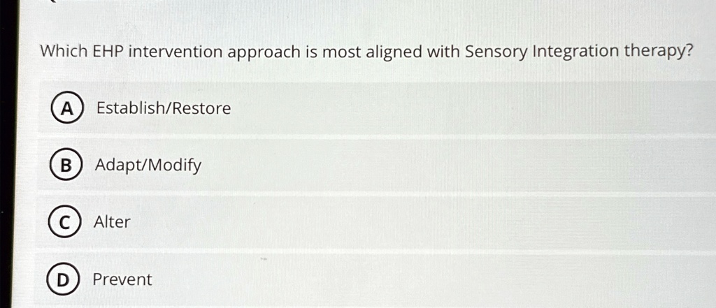 Which EHP intervention approach is most aligned with Sensory ...