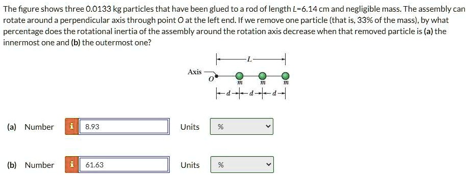 SOLVED: The figure shows three 0.0133 kg particles that have been glued ...