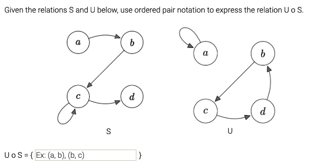 given the relations s and u below use ordered pair notation to express ...