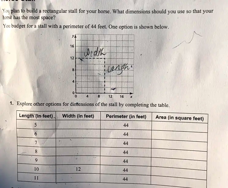 You plan to build a rectangular stall for your horse. What dimensions ...