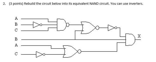 2. (3 points) Rebuild the circuit below into its equivalent NAND ...
