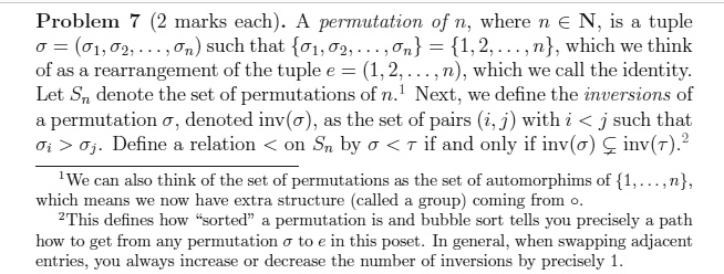 Solved Problem 2 Marks Each A Permutation Of N Where N € N Is And Tuple 01 02 Such That 