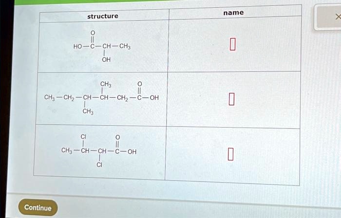 SOLVED: Continue structure in Há»ŒC-CH-CH3 | OH CH3 CH3-CH2-CH-CH-CH2-C-OH | CH3 CI CH3-CH-CH-C ...