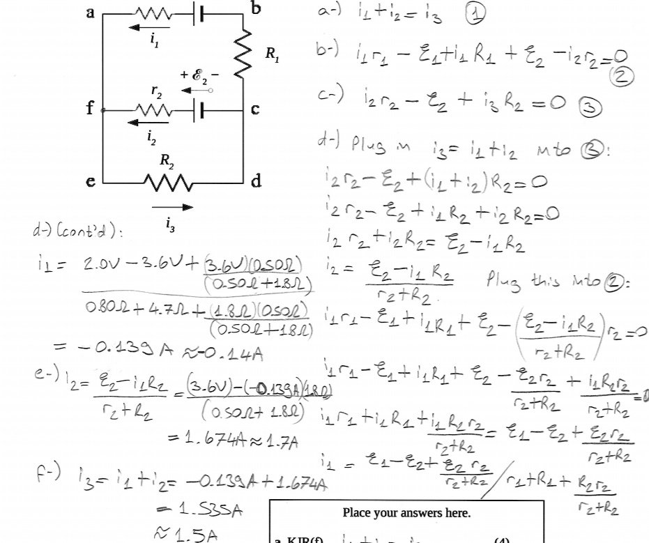 SOLVED: In the electric circuit given below, the batteries have emfs â„°1 = 2.0 V and â„°2 = 3.6 ...