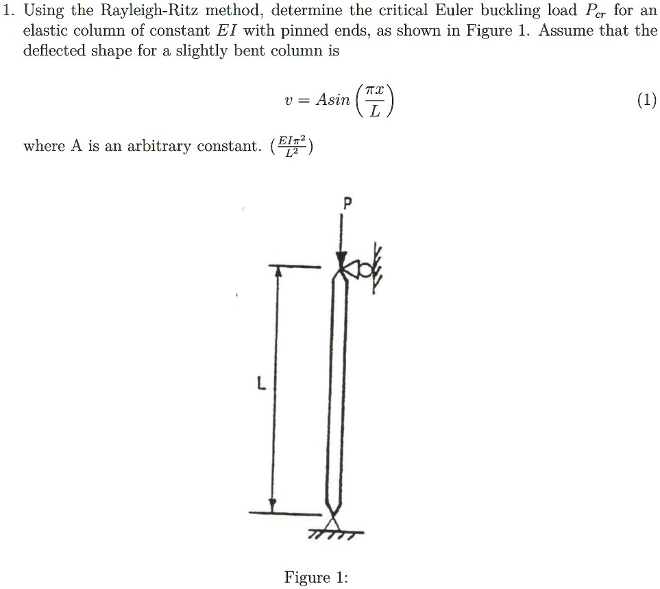 1. Using the Rayleigh-Ritz method, determine the critical Euler buckling load Pcr for an elastic ...