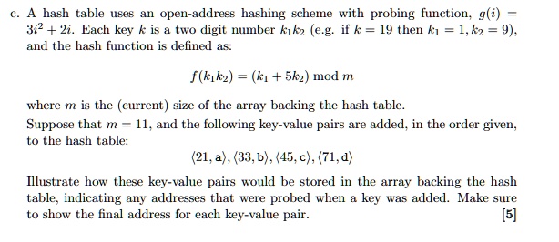Solved A Hash Table Uses An Open Address Hashing Scheme With Probing Function Gi 3i2 2i