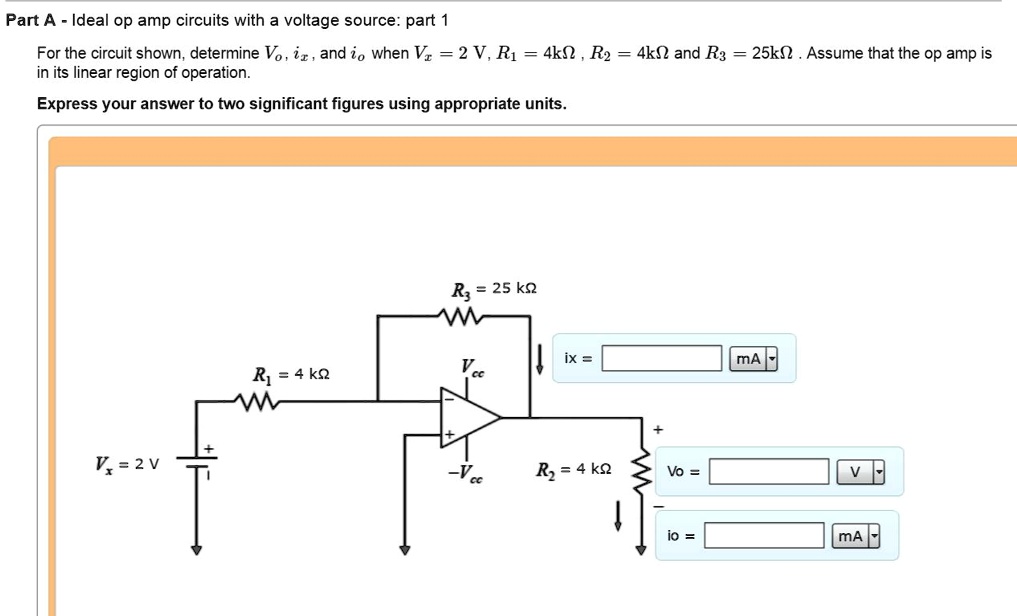 SOLVED: For the circuit shown, determine Vo and io when V = 2V, R1 = 4kÎ©, R2 = 4kÎ©, and R3 ...