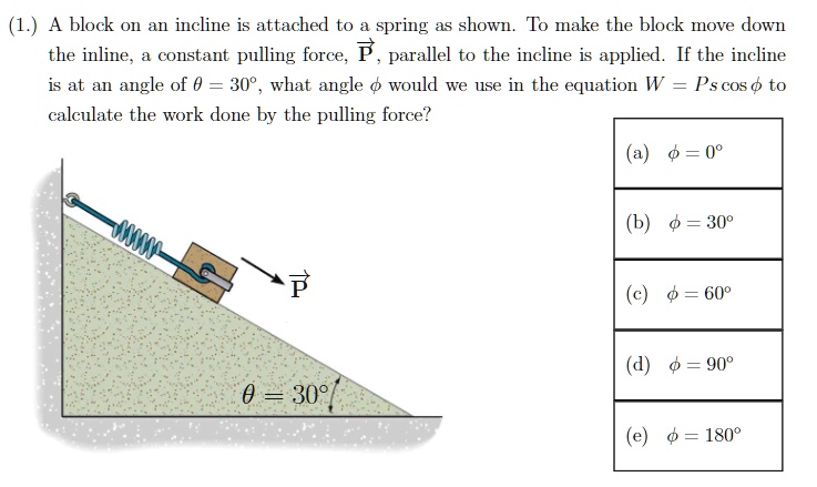 SOLVED: A block on an incline is attached to a spring as shown. To make ...