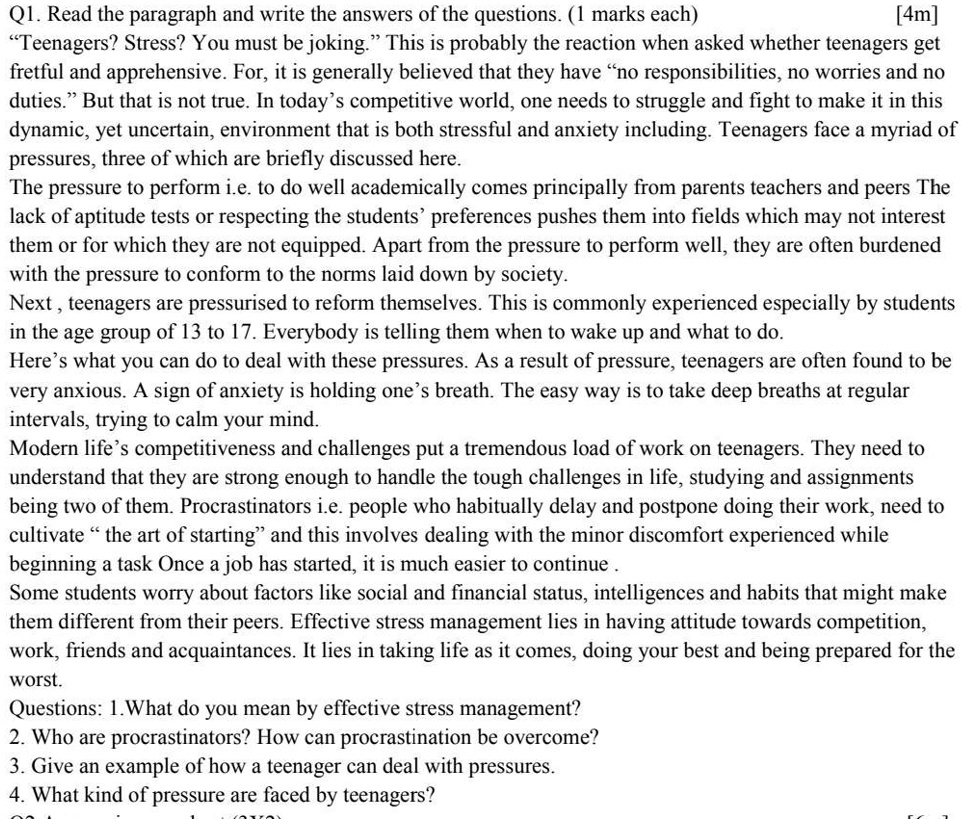 plz answer it fast fast fast q1 read the paragraph and write the ...