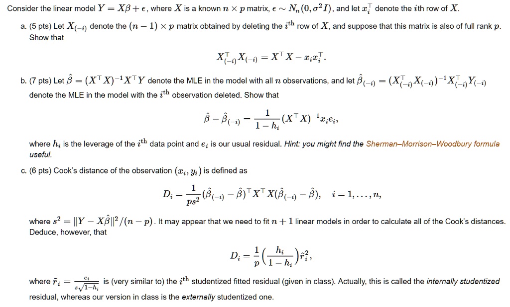 SOLVED: Consider the linear model Y = XB + e, where X is a known n x p ...