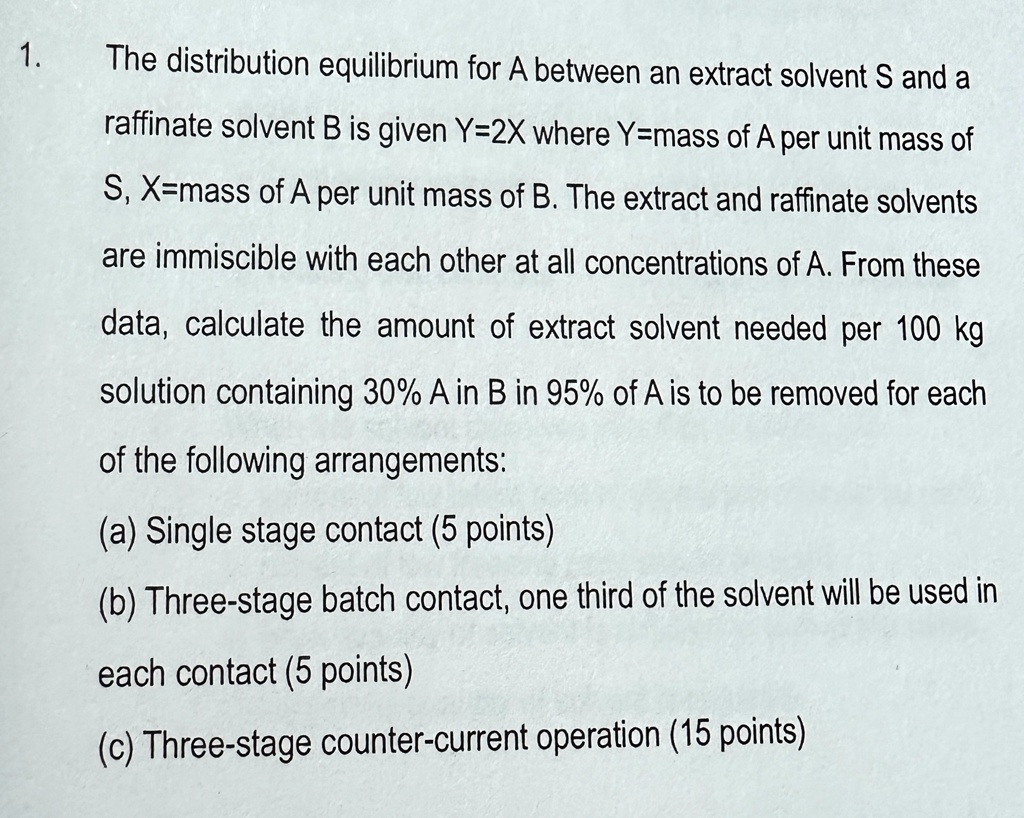 1. The distribution equilibrium for A between an extract solvent S and ...