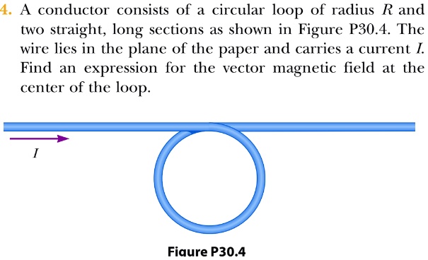 SOLVED: A conductor consists of a circular loop of radius R and two straight, long sections as ...