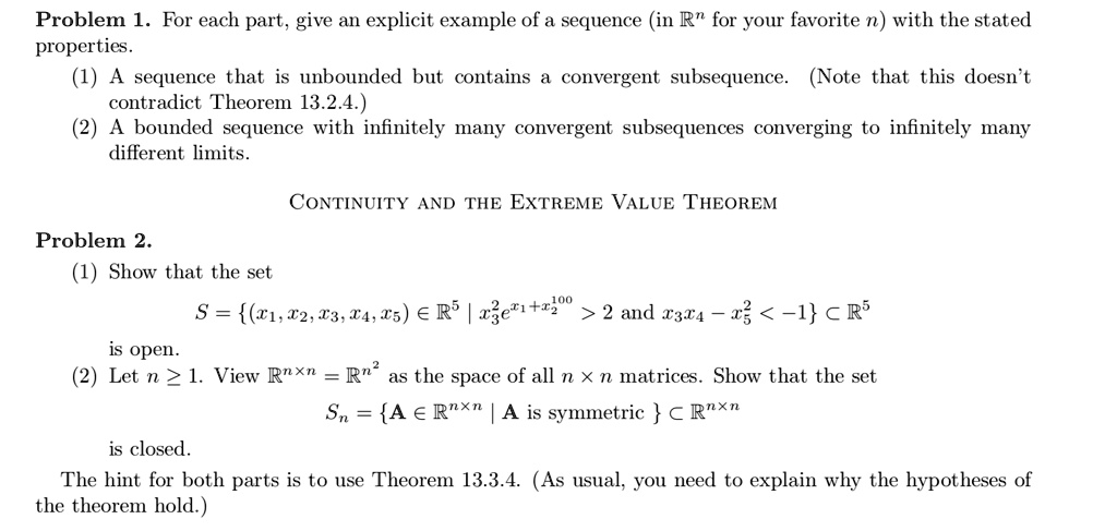 Solved Problem 1 For Each Part Give An Explicit Example Of A Sequence In R For Your 2296