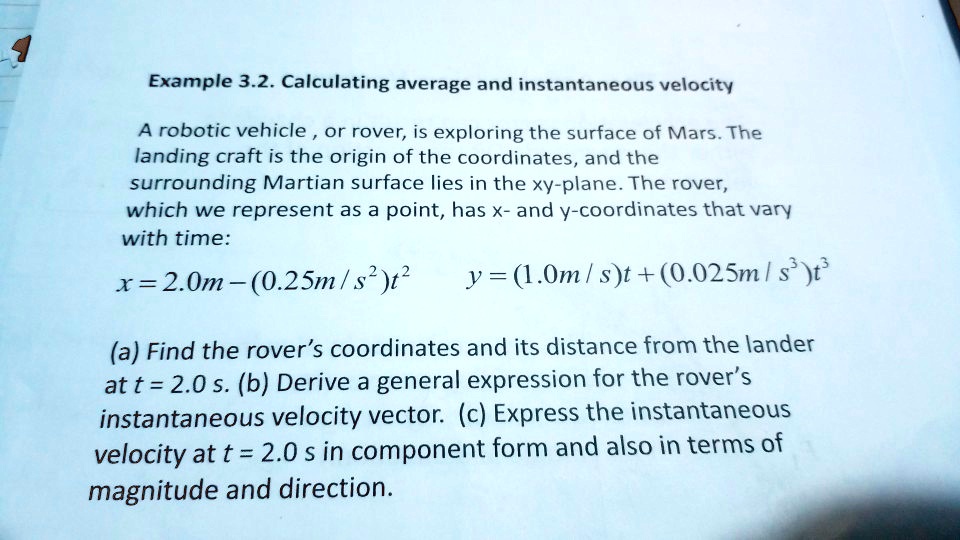 example 32 calculating average and instantaneous velocity a robotic vehicle or rover is ...