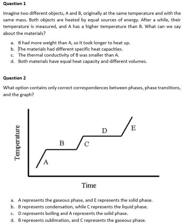 question imagine two different objects and b originally at the same temperature and with the ...