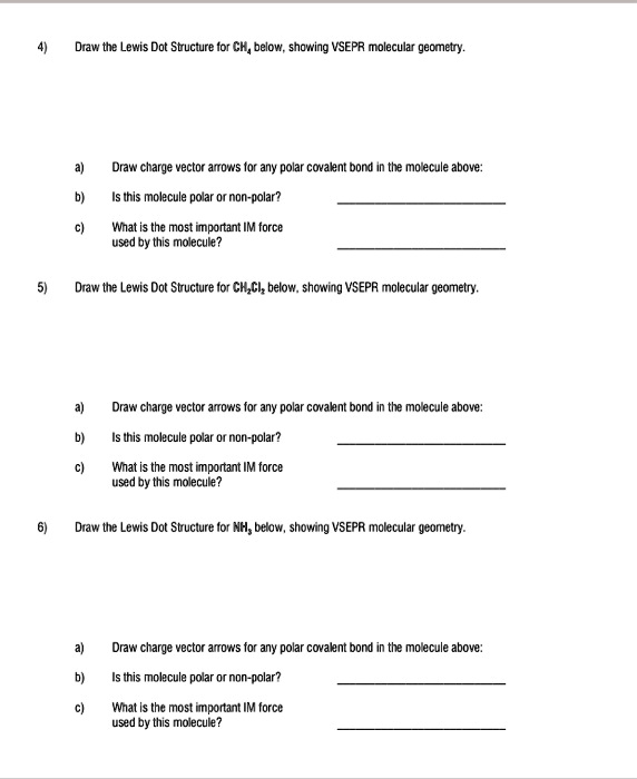Draw the Lewis Dot Structure for CH4 below, showing VSEPR molecular ...