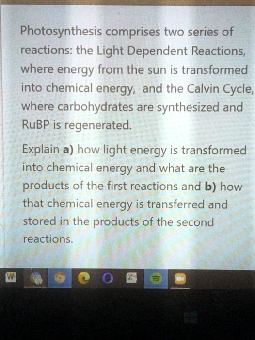 photosynthesis comprises two series of reactions the light dependent ...