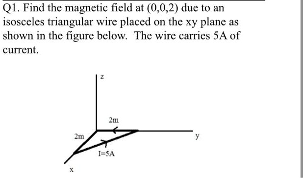 SOLVED: Find the magnetic field at (0,0,2) due to an isosceles triangular wire placed on the xy ...