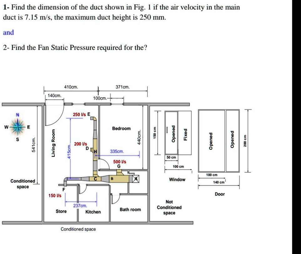 SOLVED: 1- Find the dimension of the duct shown in Fig. If the air ...