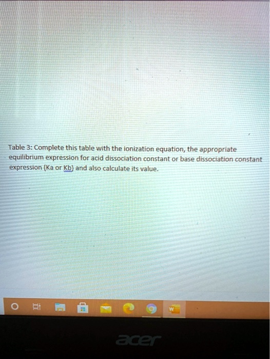 SOLVED:Table 3: Complete this table with the ionization equation, the ...