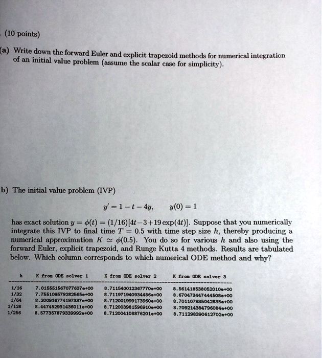 10 points a write down the forward euler and explicit trapezoid methods for numerical ...
