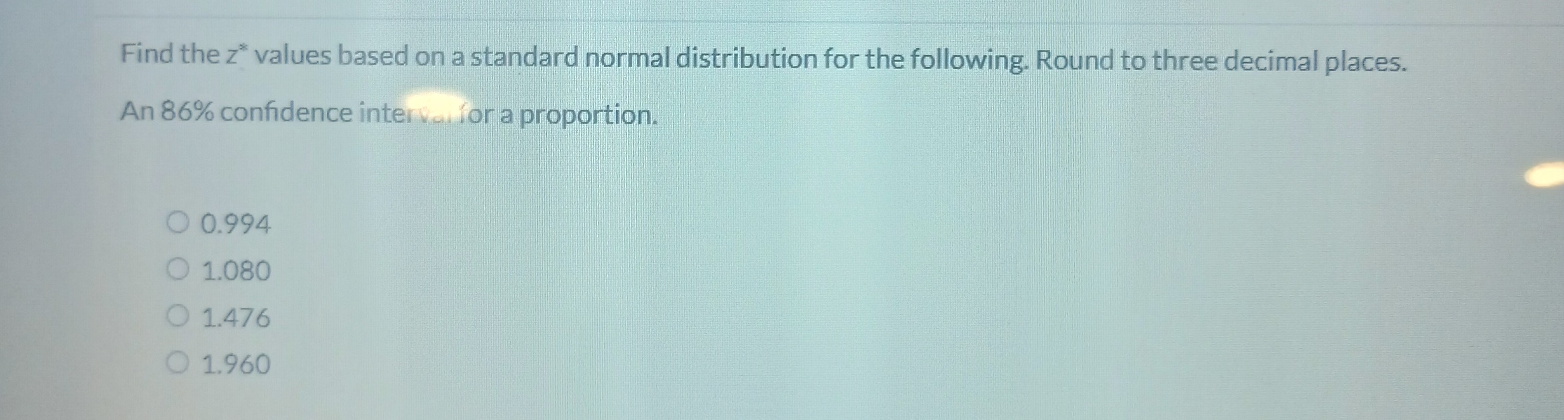 SOLVED: Find the z^* values based on a standard normal distribution for ...