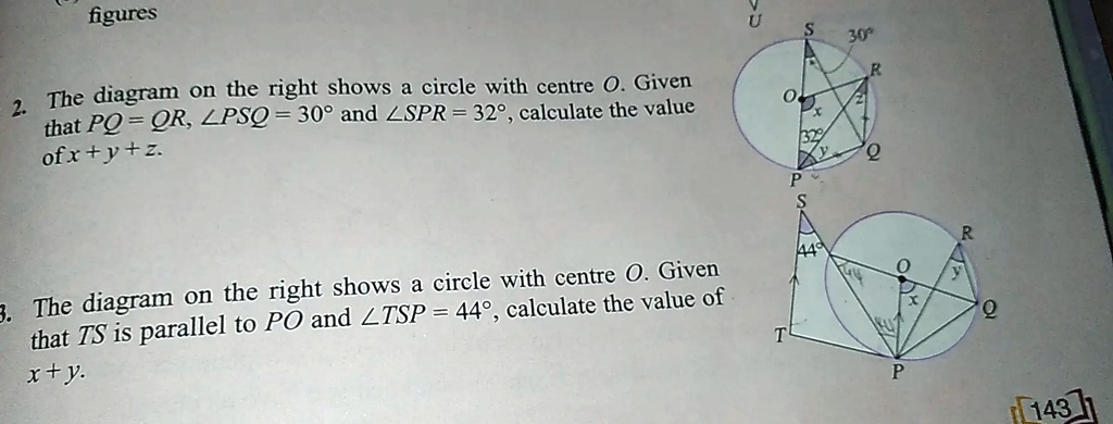 SOLVED: figures diagram on the right shows a circle with centre 0- Given The QR, LPSQ = 309 and ...