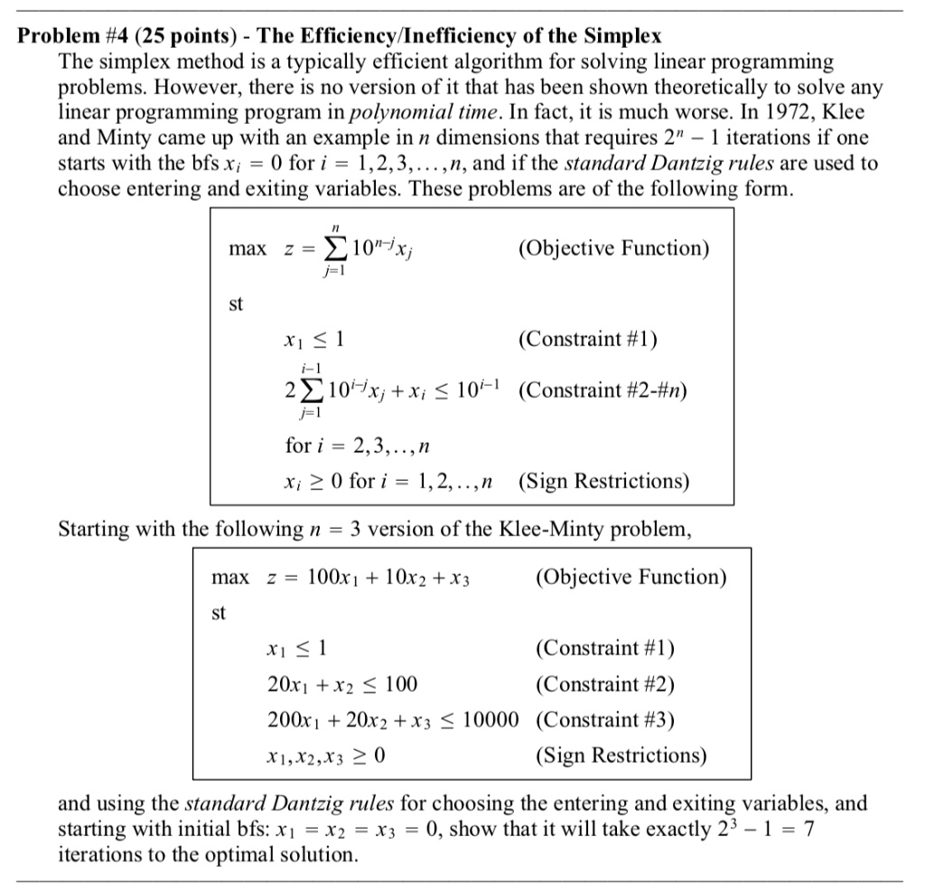 Solved Problem 4 25 Points The Efficiencyinefficiency Of The Simplex Method The Simplex