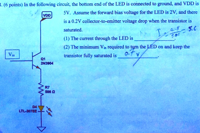 VDD 3. (6 points) In the following circuit, the bottom end of the LED is connected to ground ...